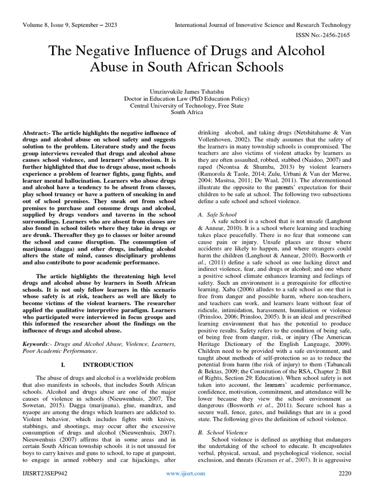 The Negative Influence of Drugs and Alcohol Abuse in South African ...