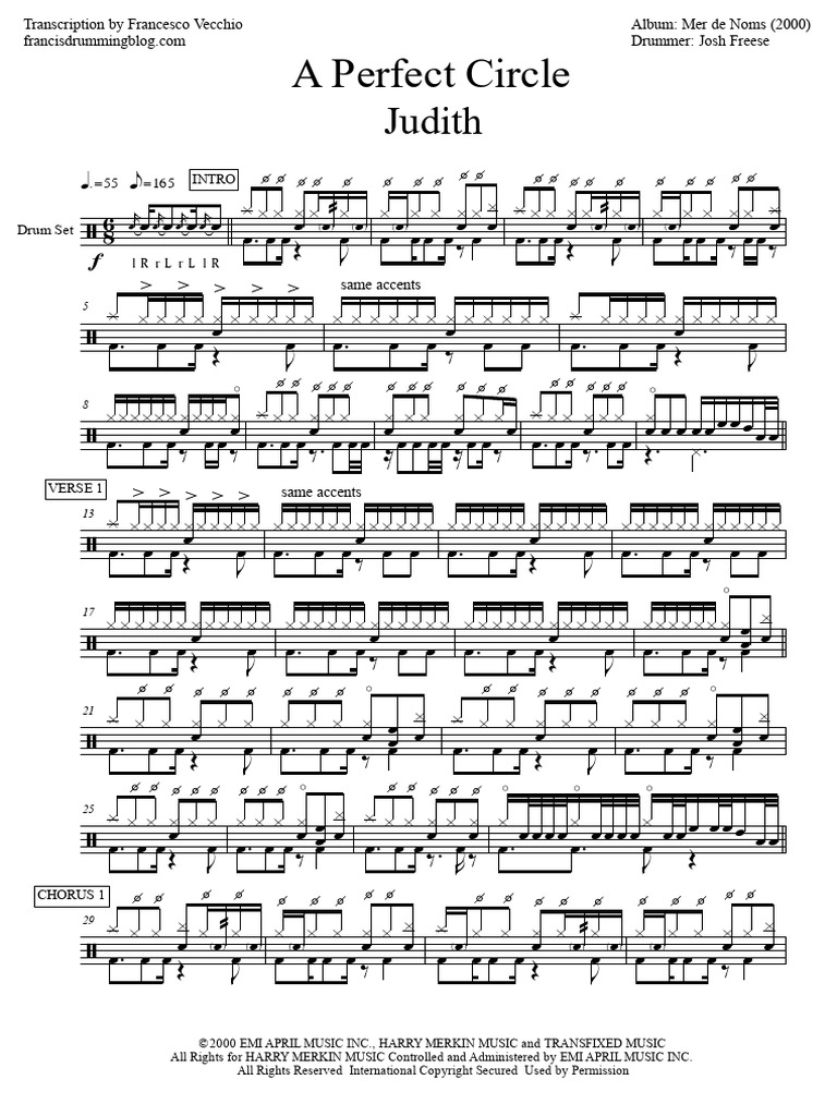 A Perfect Circle - Judith (Drum Sheet Music) PREVIEW | PDF