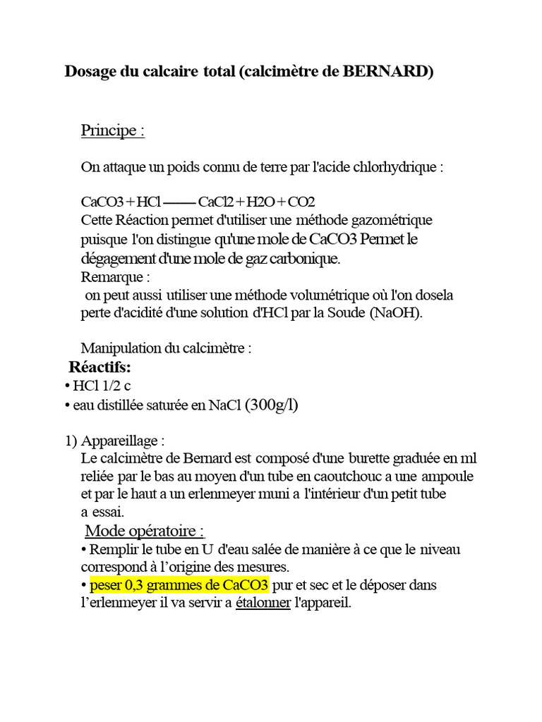 Dosage Du Calcaire | PDF