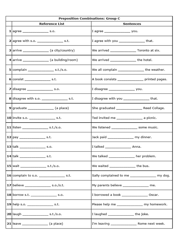 Preposition Combo C1 | PDF | Language Arts & Discipline