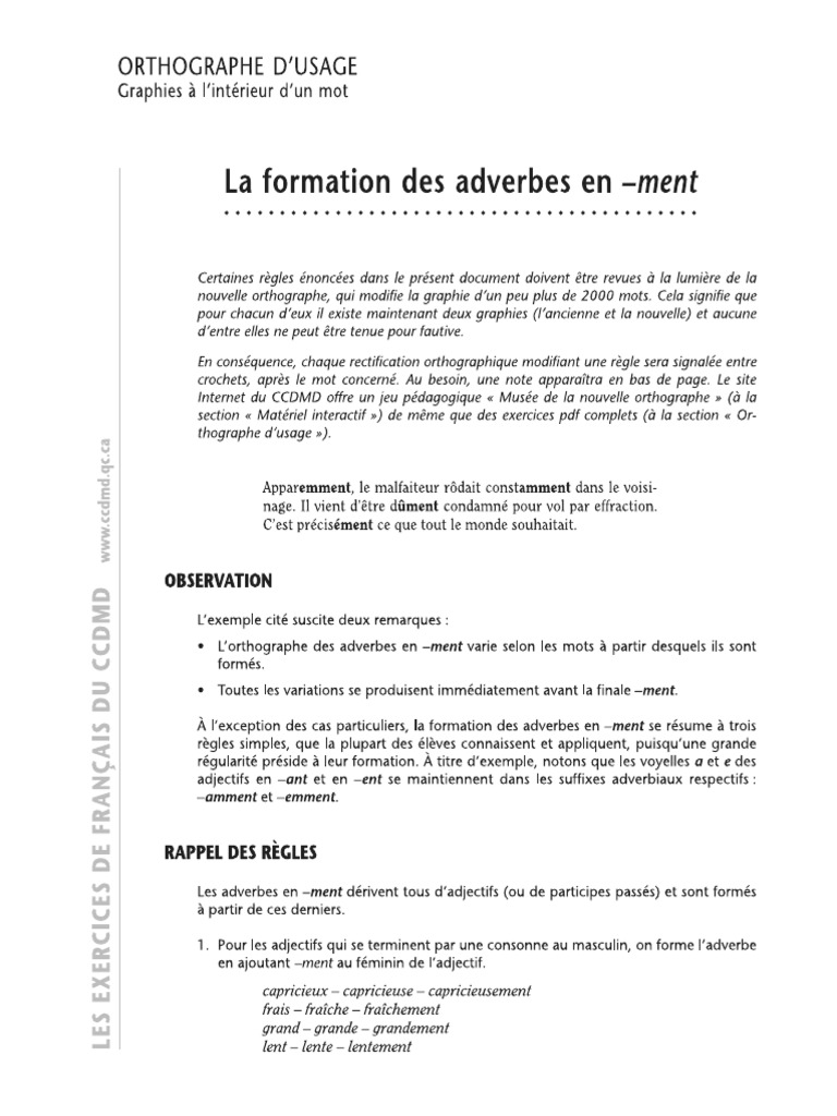 La Formation Des Adverbes | PDF