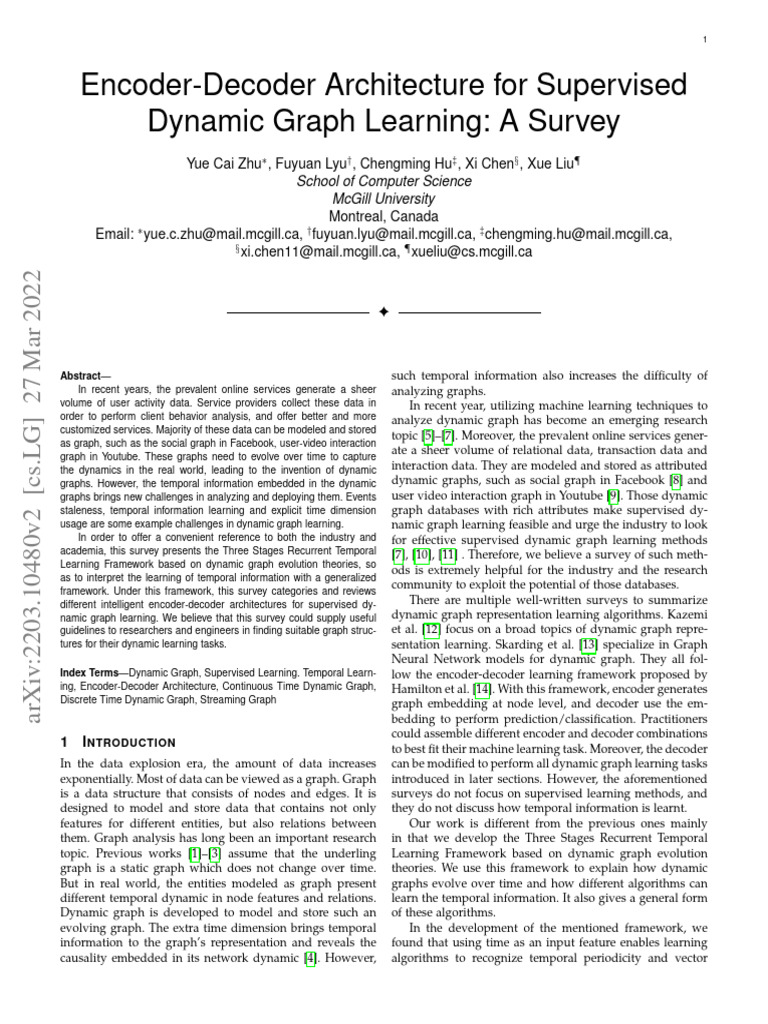 Encoder-Decoder Architecture For Supervised Dynamic Graph Learning: A Survey | PDF | Machine ...