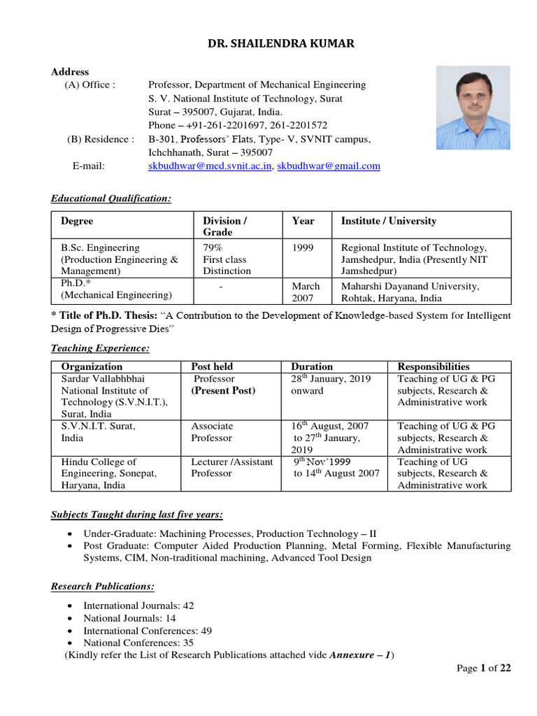 Profile DR Shailendra Kumar | PDF