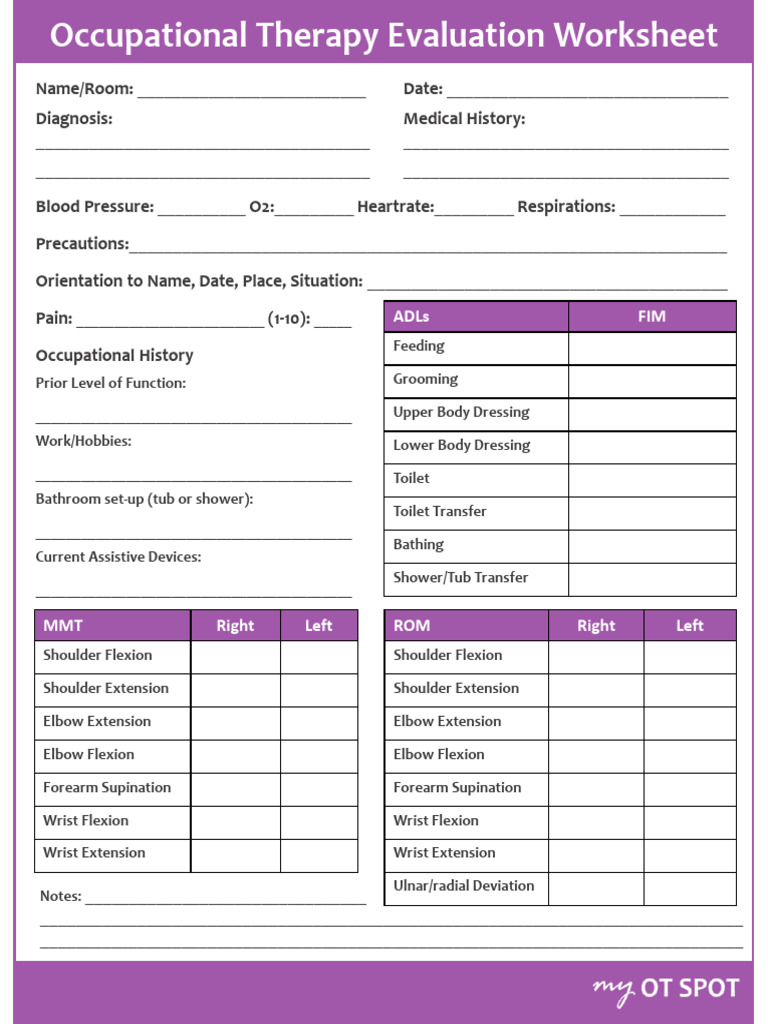 Evaluation Worksheet For Occupational Therapy My OT Spot | PDF | Wellness