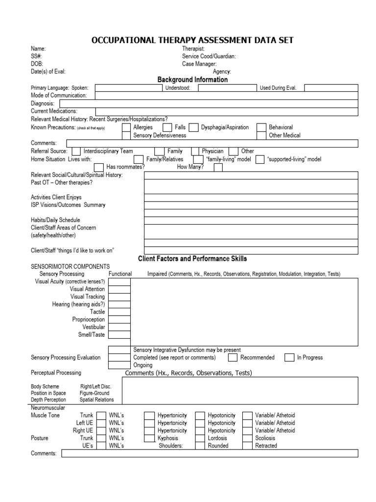 Occupational Therapy Assessment Data | PDF