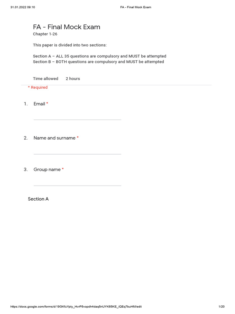 FA - Final Mock-Exam | PDF | Debits And Credits | Balance Sheet