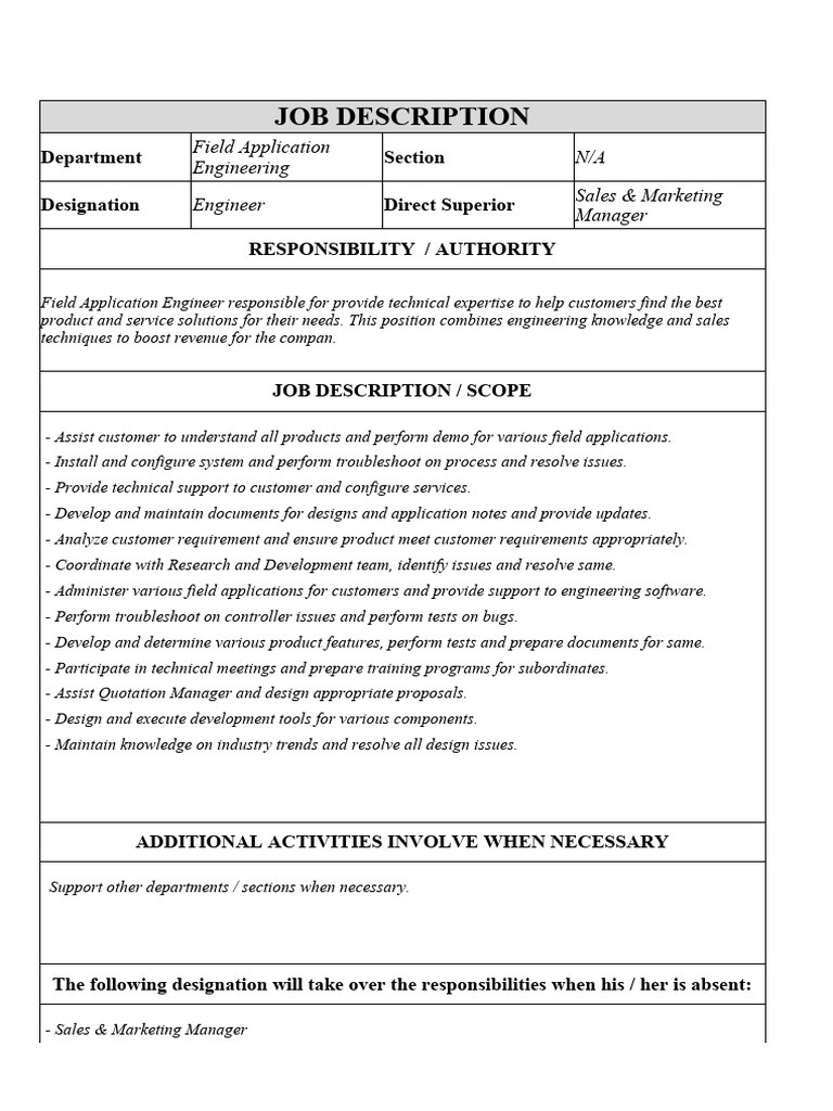 Job Description - FAE Engineer | PDF