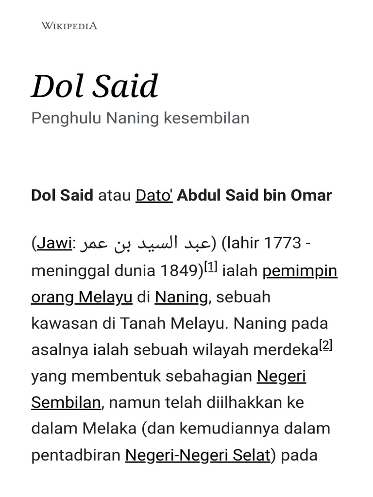 Dol Said - Wikipedia Bahasa Melayu, Ensiklopedia Bebas | PDF