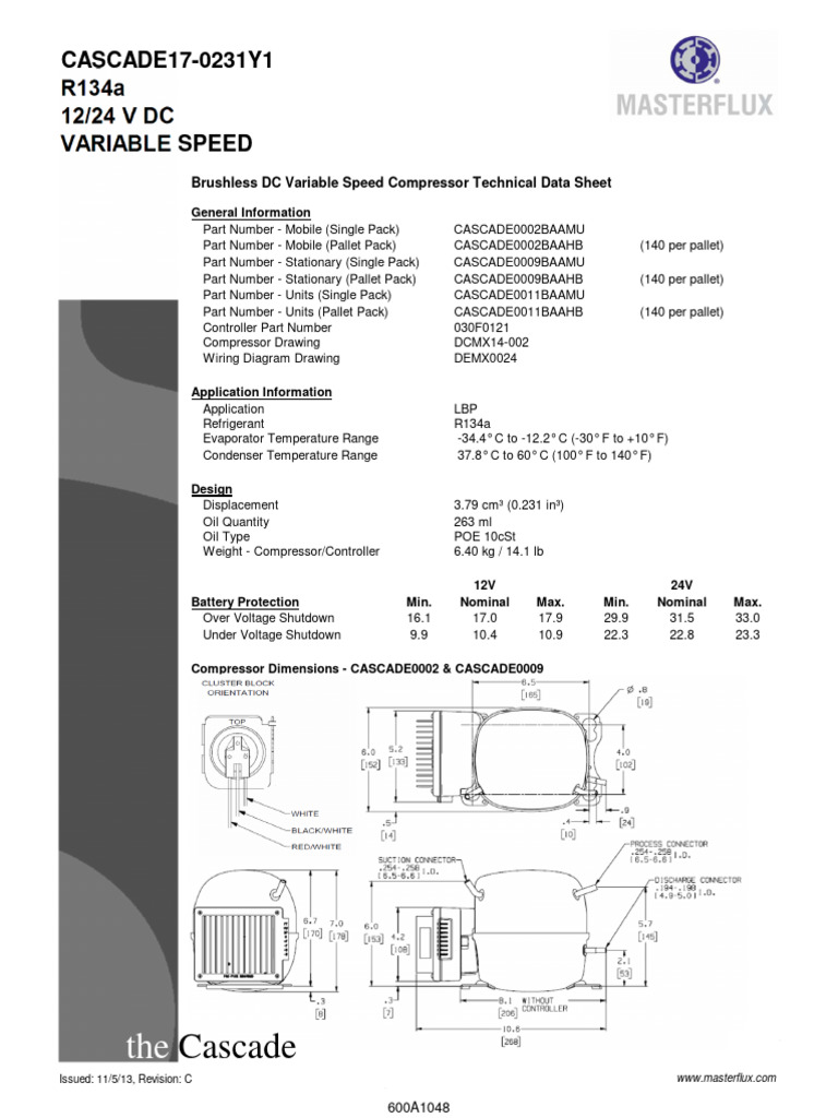 Variable Speed DC Compressor Data Sheet | PDF | Resistor | Electric Motor
