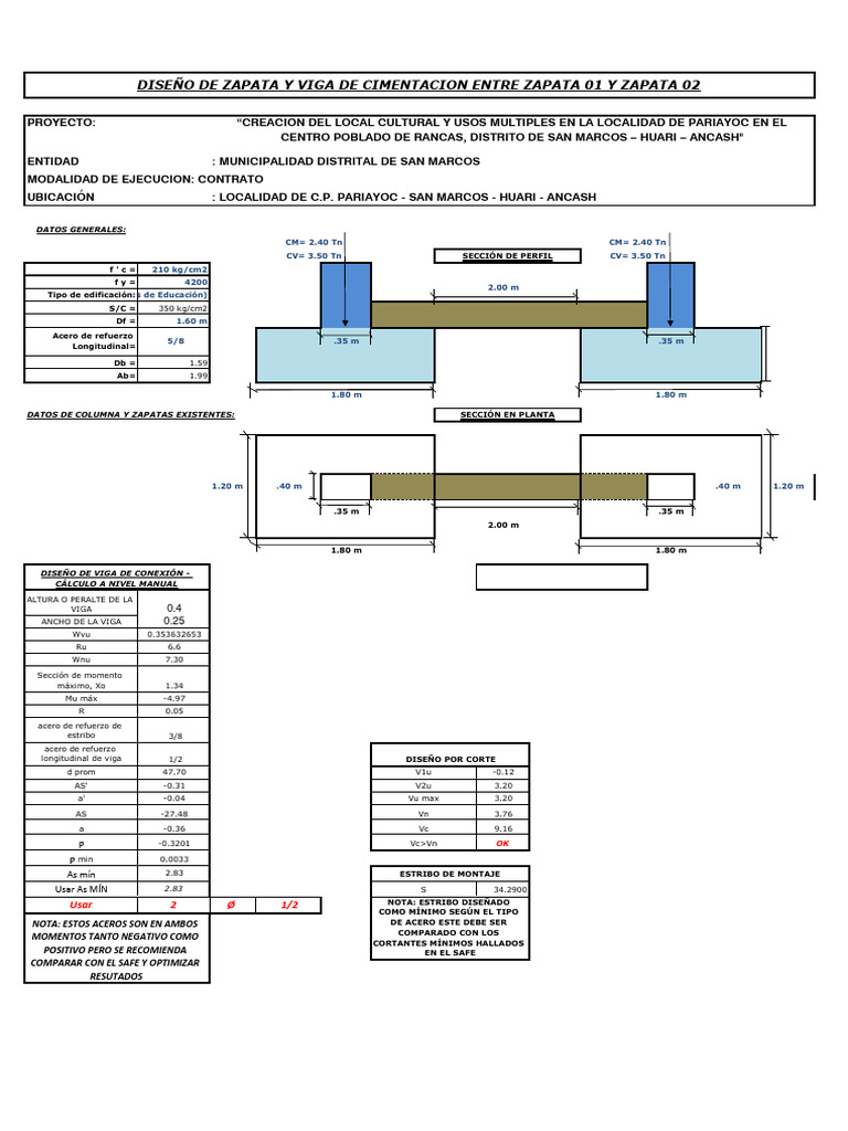 Diseño de Zapara y Viga de Cimentacion | PDF | Ingeniería estructural | Ingeniería de Edificación