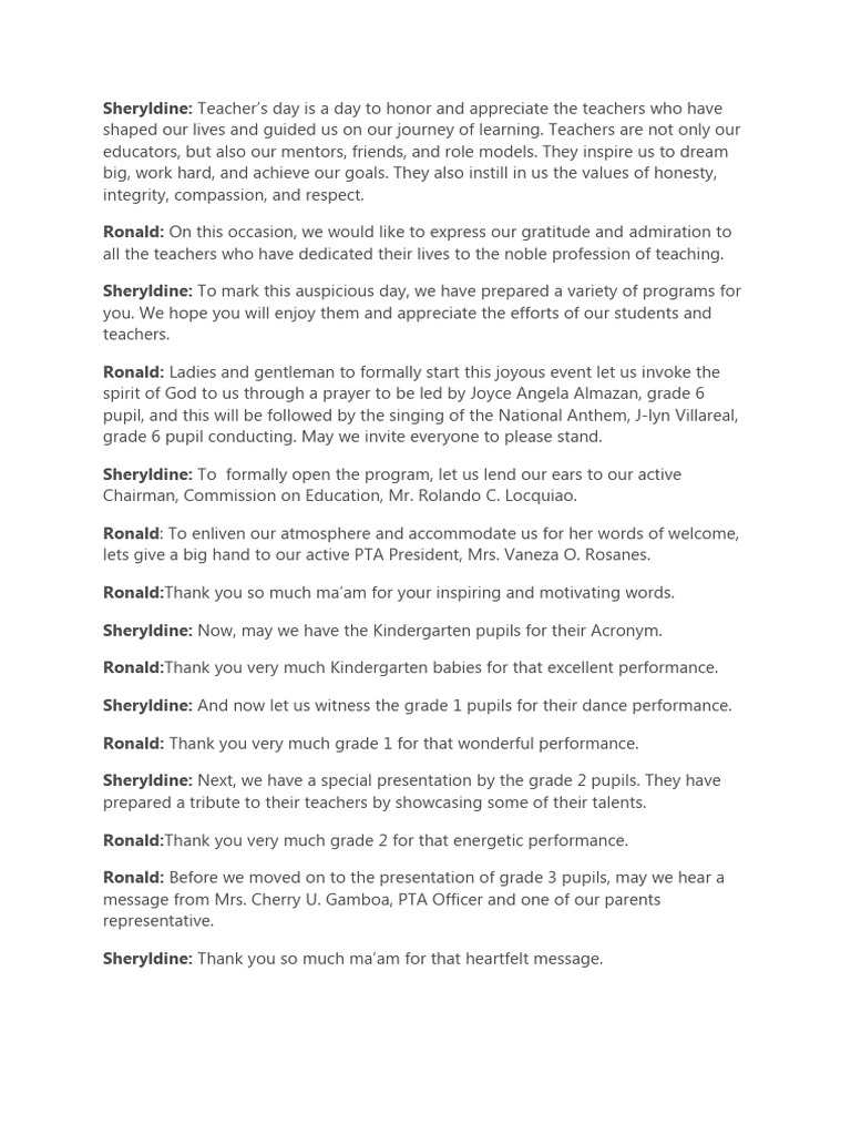 Teachers Day Script | PDF | Teachers