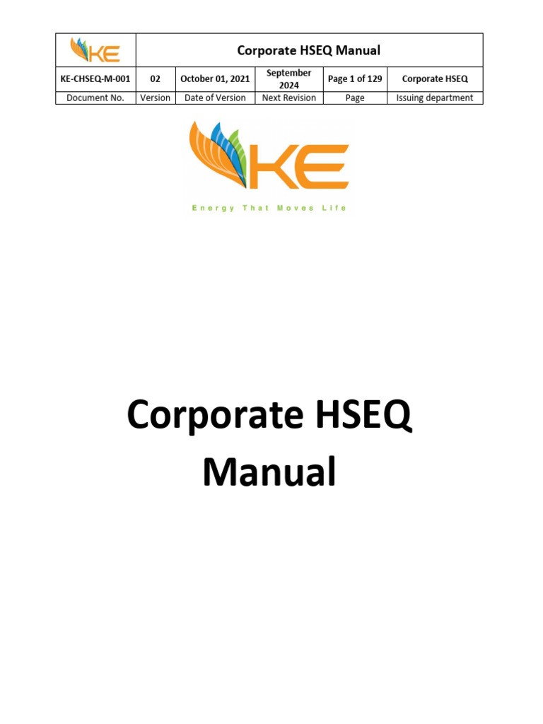 Corporate HSEQ Manual | Download Free PDF | Occupational Safety And Health | Electric Power ...