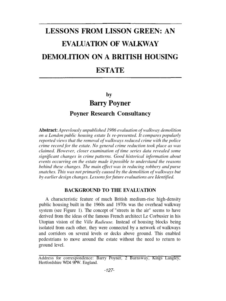 Lessons From Lisson Green - An Evaluation of Walkway Demolition On A ...