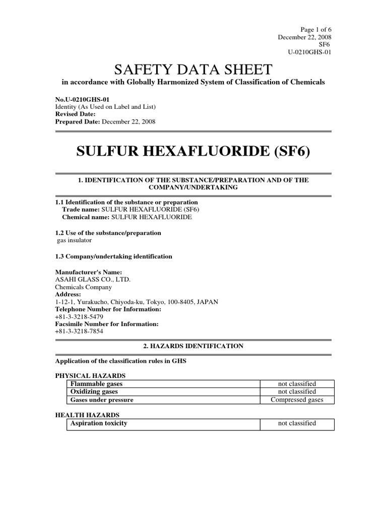 SF6 - MSDS | PDF | Firefighting | Water