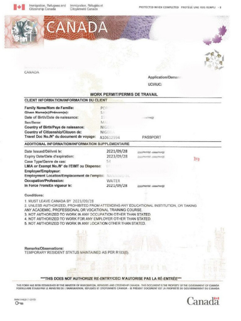 Canada Work Permit | PDF