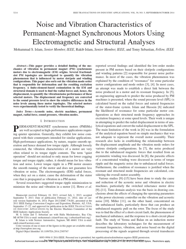 Noise and Vibration Characteristics of Permanent-Magnet Synchronous ...