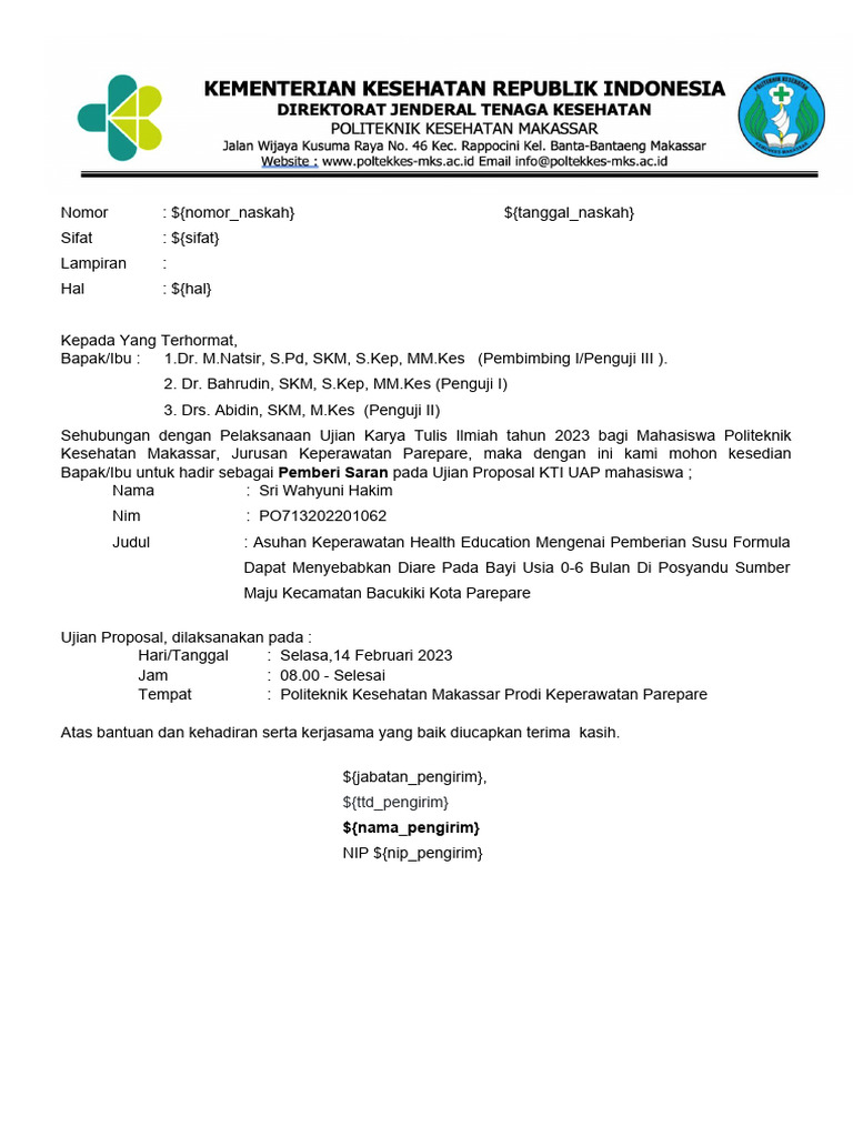 Template Surat Undangan Ujian Proposal | PDF