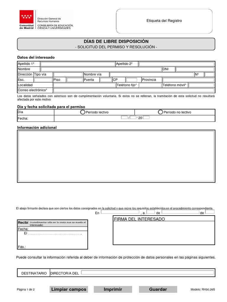 Modelo Solicitud de Días de Libre Disposición | PDF | Justicia | Crimen ...