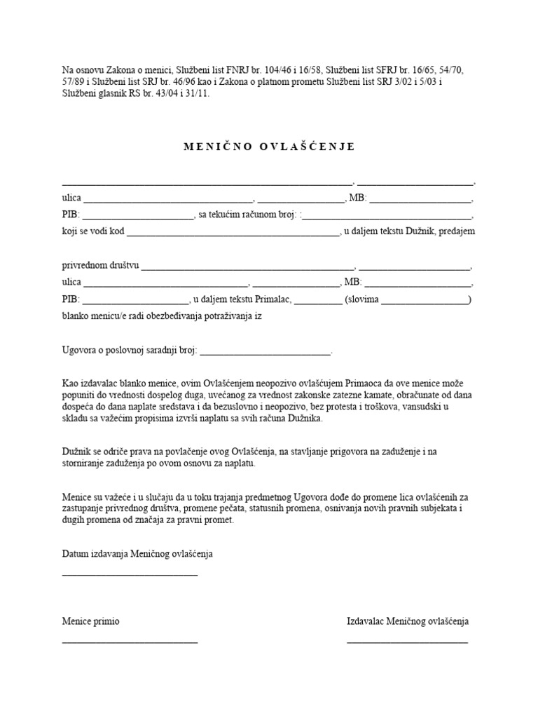Menično Ovlašćenje | PDF