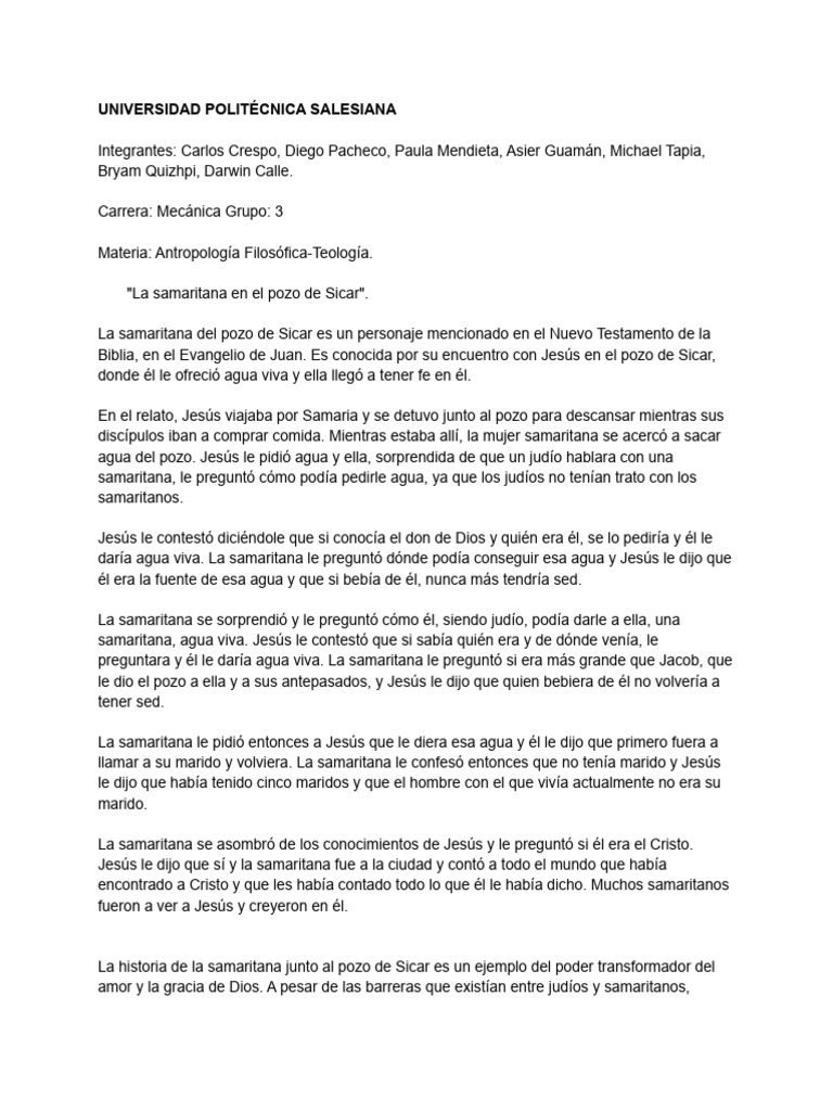 La Samaritana en el Pozo de Sicar | PDF | Samaria | Jesús