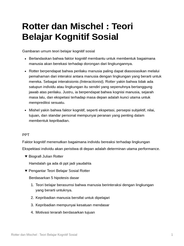 Rotter Dan Mischel Teori Belajar Kognitif Sosial Pdf 