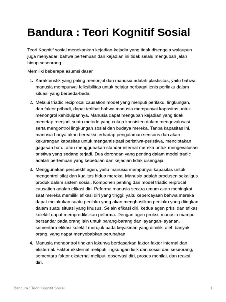 Bandura Teori Kognitif Sosial Pdf Sains And Matematika 