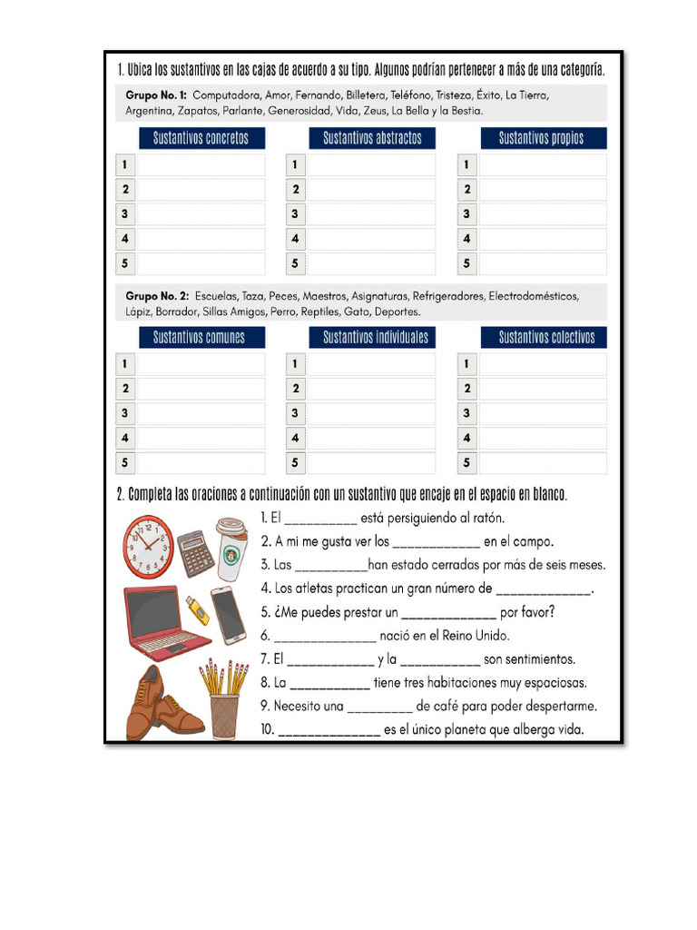 Actividades de Sustantivos | PDF