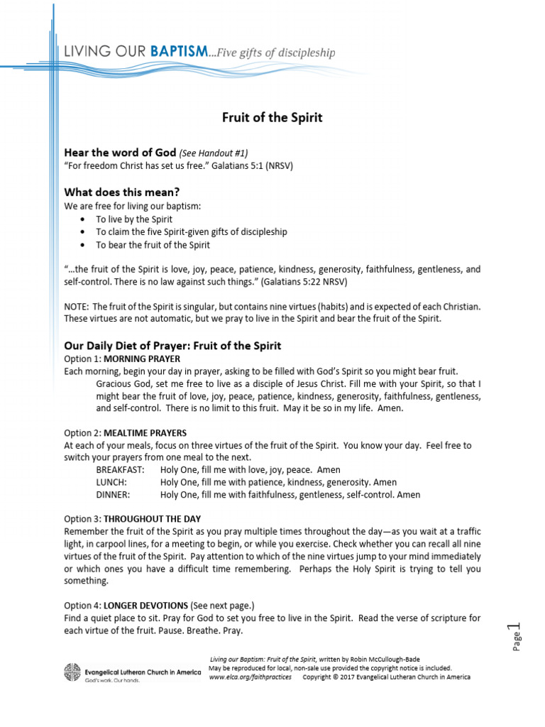 Living Our Baptism Bible Study Fruit of The Spirit | PDF