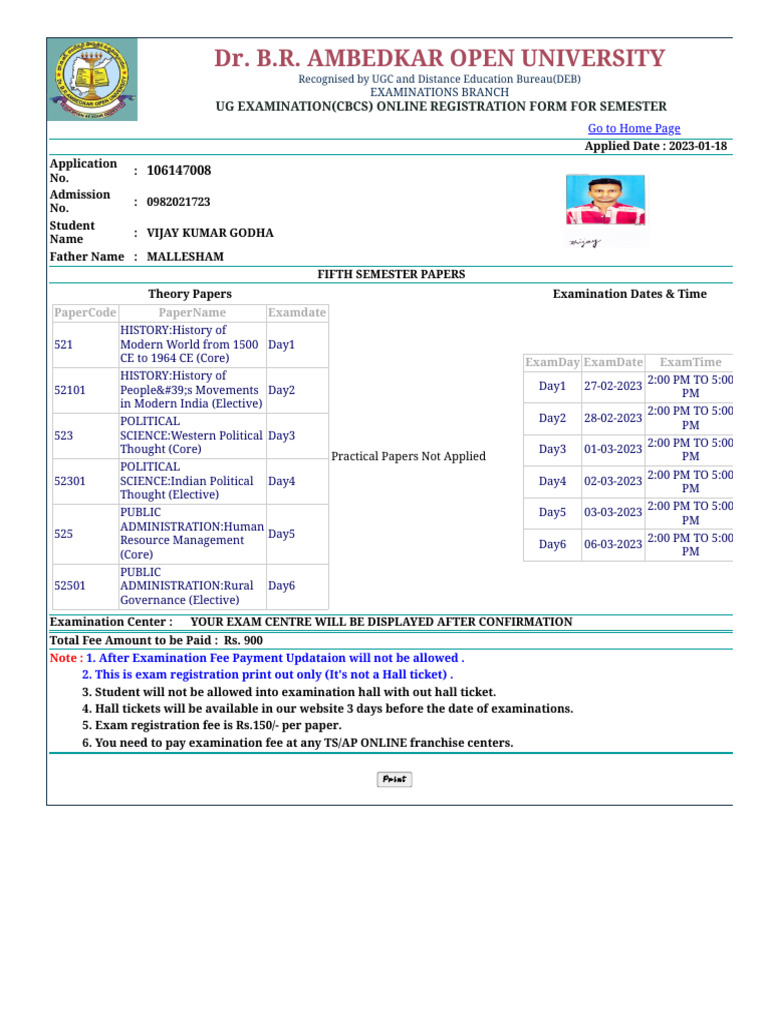 BRAOU Examination Registration | PDF