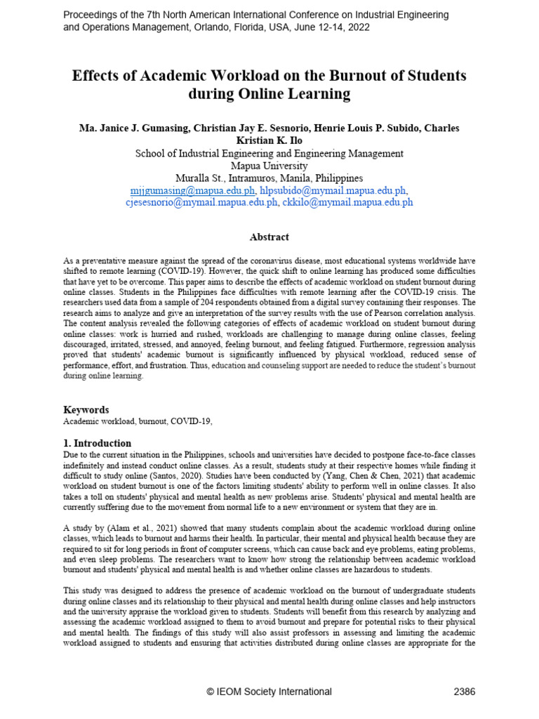 Effects of Academic Workload On The Burnout of Students During Online ...