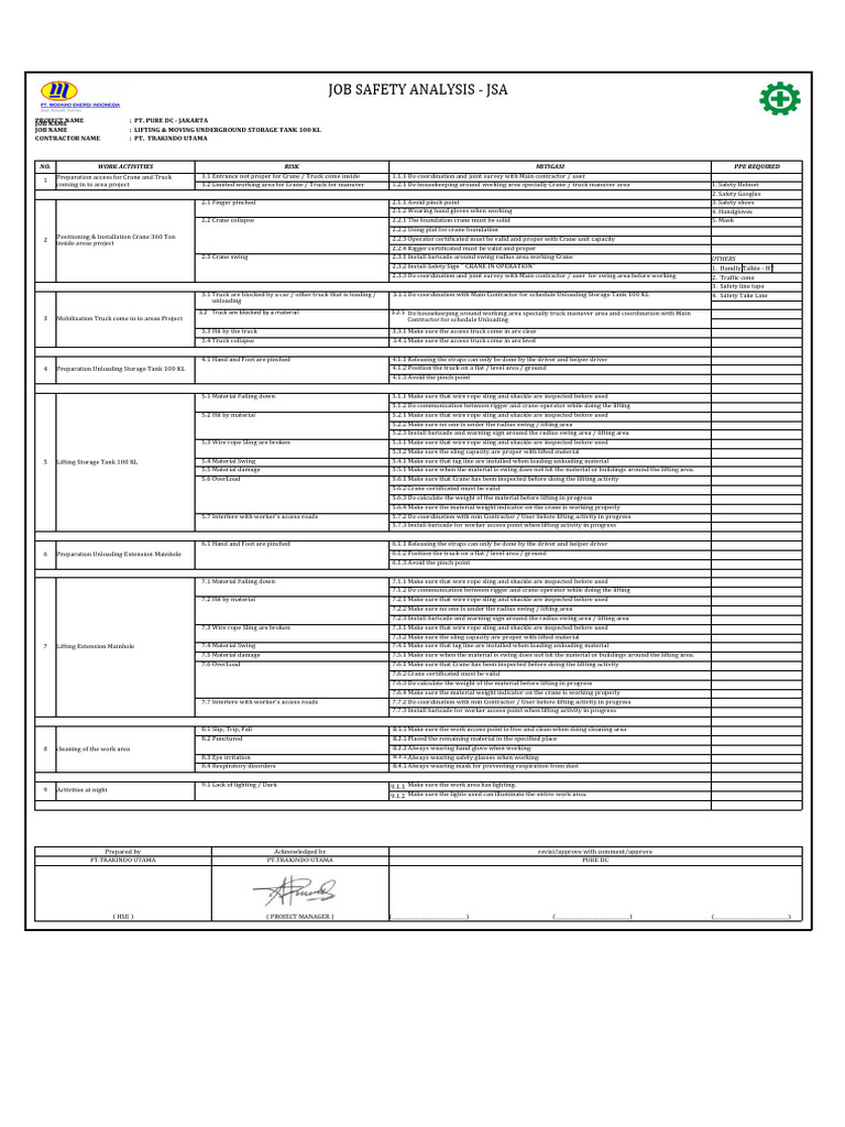Jsa Lifting & Moving Storage Tank 100 KL Pure DC | PDF | Crane (Machine) | Rope