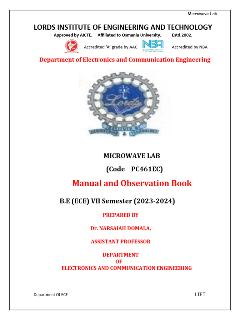 Microwave Lab Manual for ECE Students | PDF | Waveguide | Microwave