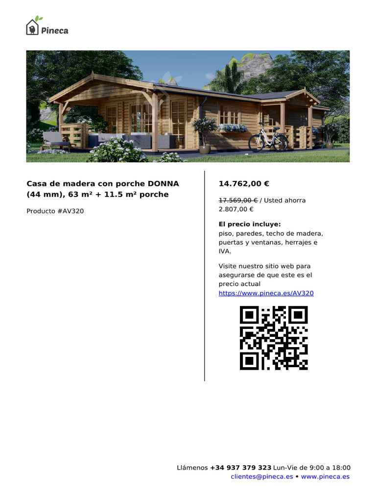 Casa de Madera Con Porche DONNA 44 MM 63 m2 11 5 m2 Porche | PDF