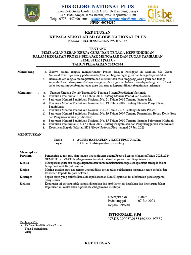 Biaya Sekolah Globe National Plus Batam | PDF