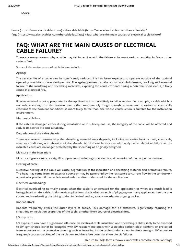 FAQ_ Causes of electrical cable failure _ Eland Cables | PDF ...