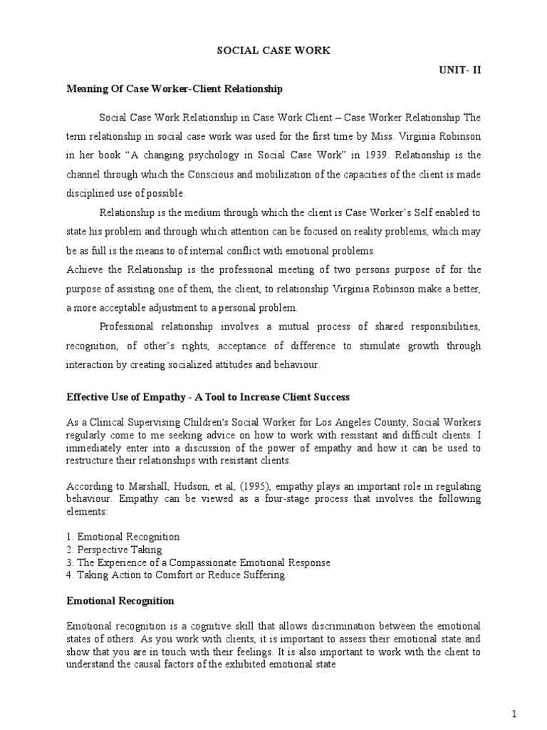 Social Case Work Unit-Ii Meaning of Case Worker-Client Relationship ...