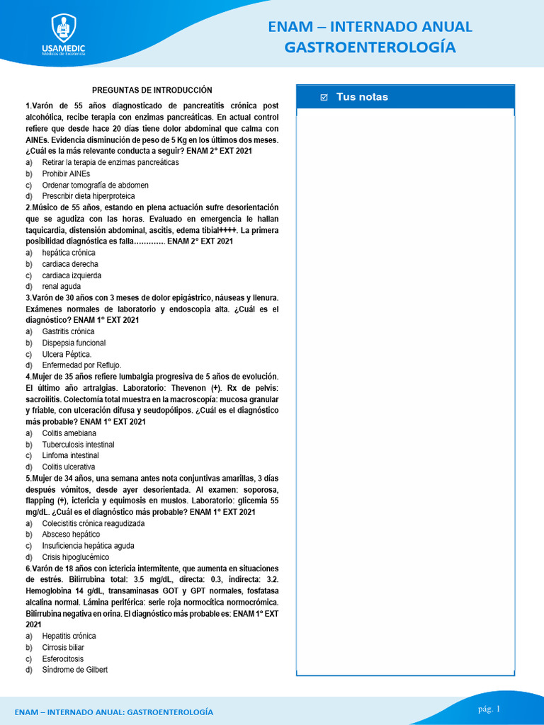 Banqueo de Gastroenterologia Enam-Internado Anual | PDF | Diarrea | Hepatitis