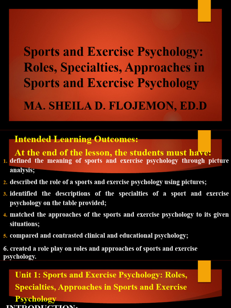 Sports and Exercise Psychology LESSON 1 | PDF | Psychology | Psychologist