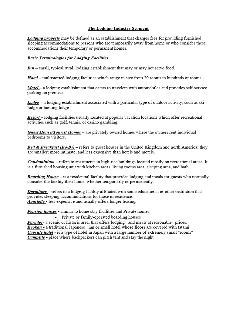 Lesson 4 5 The Lodging Industry Segment | PDF | Hotel | Resort