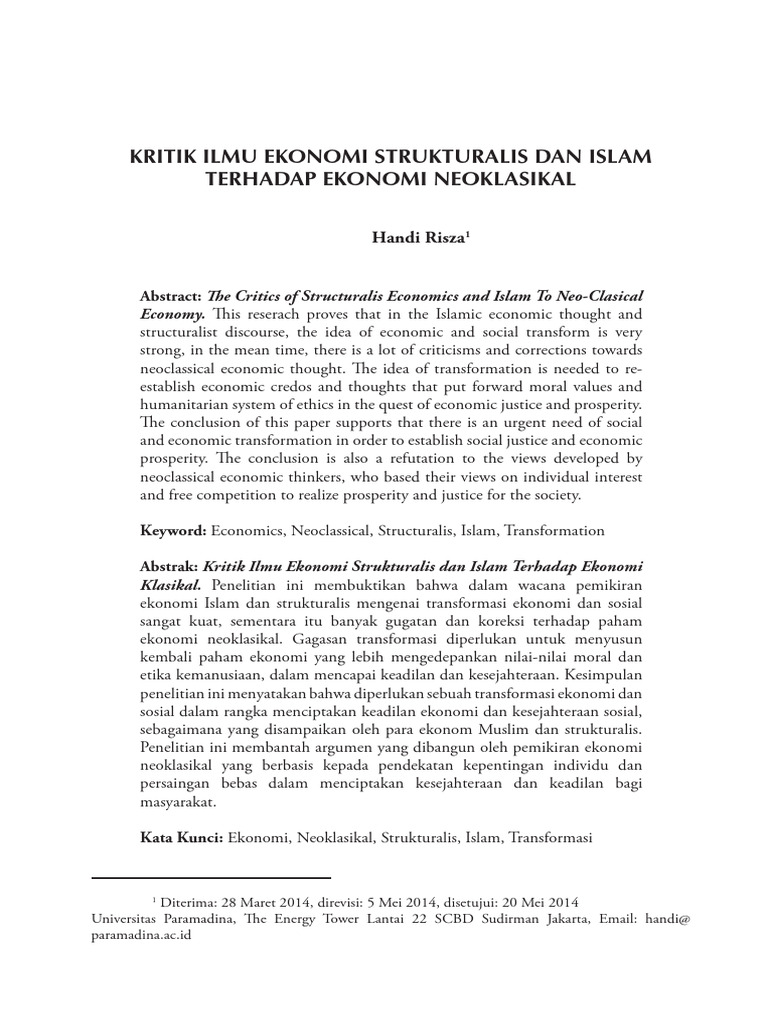 ID Kritik Ilmu Ekonomi Strukturalis Dan Isl | PDF