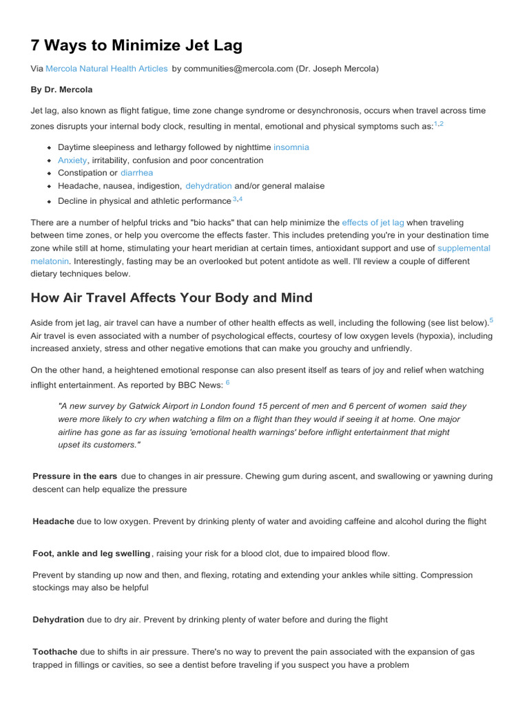 7 Ways To Minimize Jet Lag | PDF | Lunch | Physiology