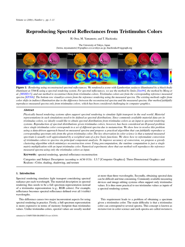 Reproducing Spectral Reflectances From Tristimulus Colors | PDF