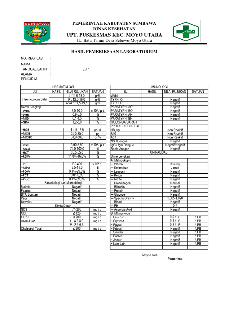 3.9.1.c. Form Hasil Pemeriksaan Laboratorium | PDF