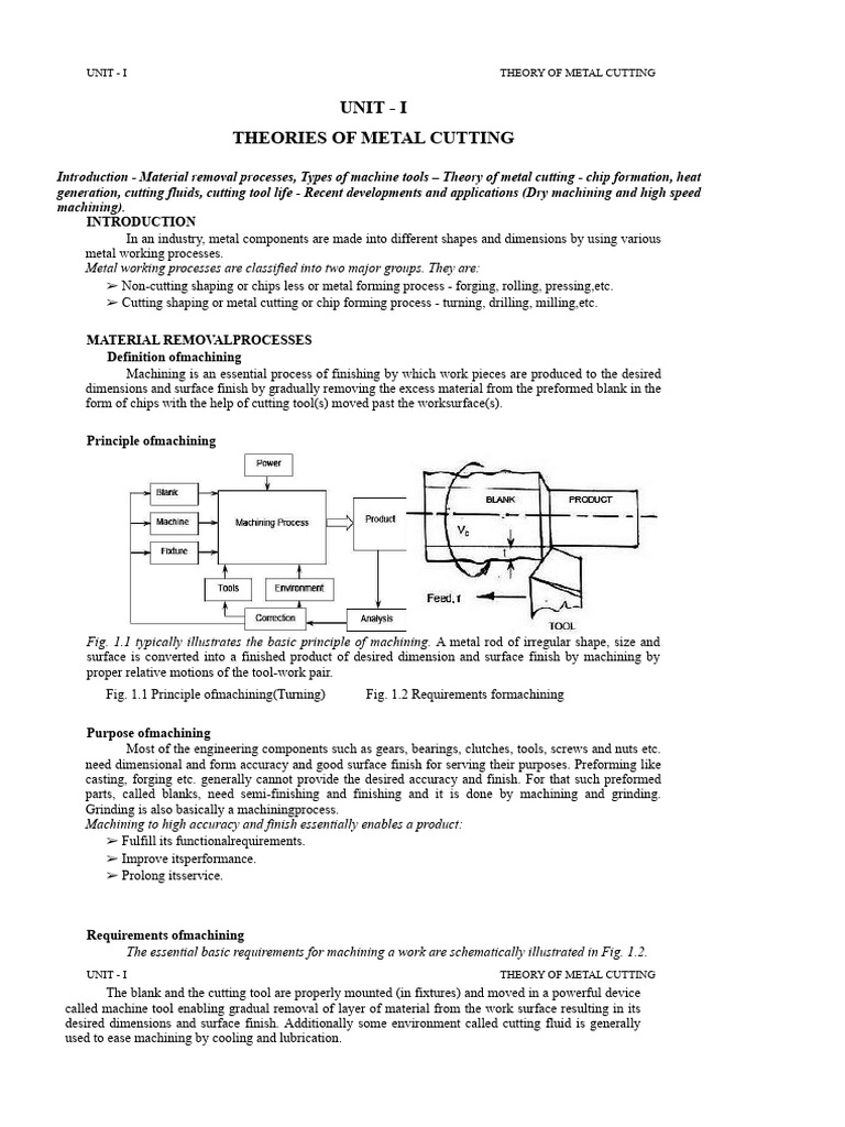 Unit - I Theory of Metal Cutting | PDF | Machining | Fracture