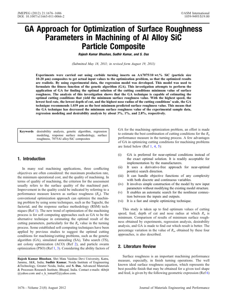 Approach For Optimization Of Surface Roughness Sic Composites Pdf