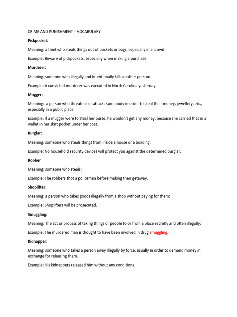 Crime and Punishment Vocabulary Guide | PDF | Theft | Robbery