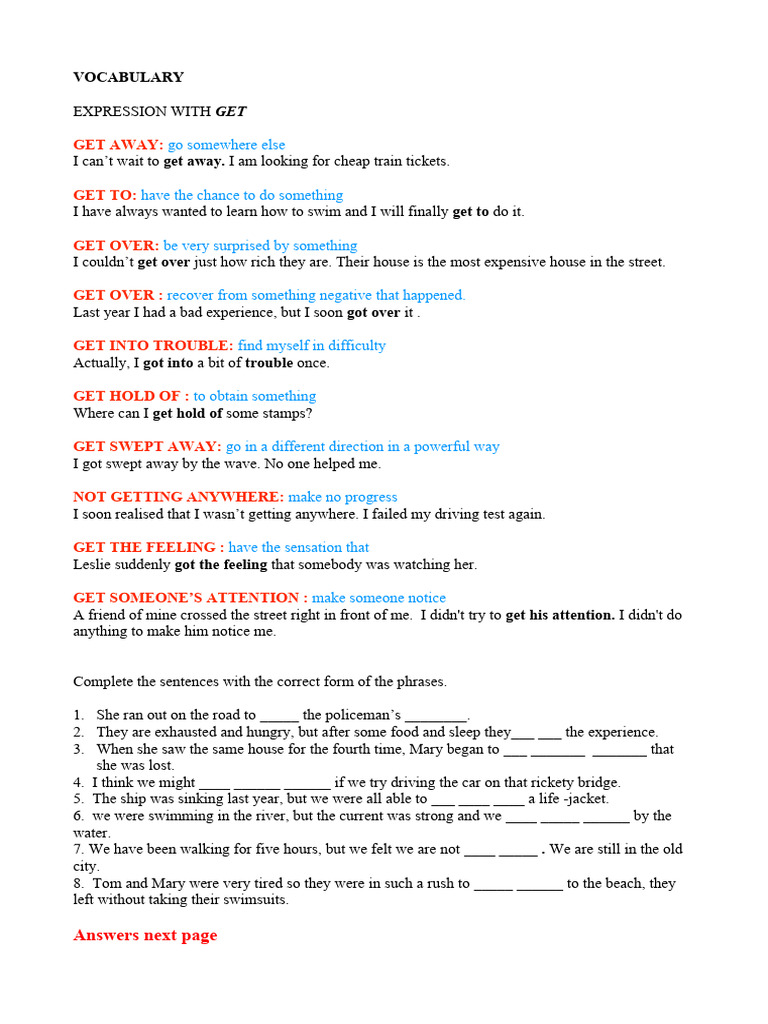 Vocabulary - Expressions With GET | PDF