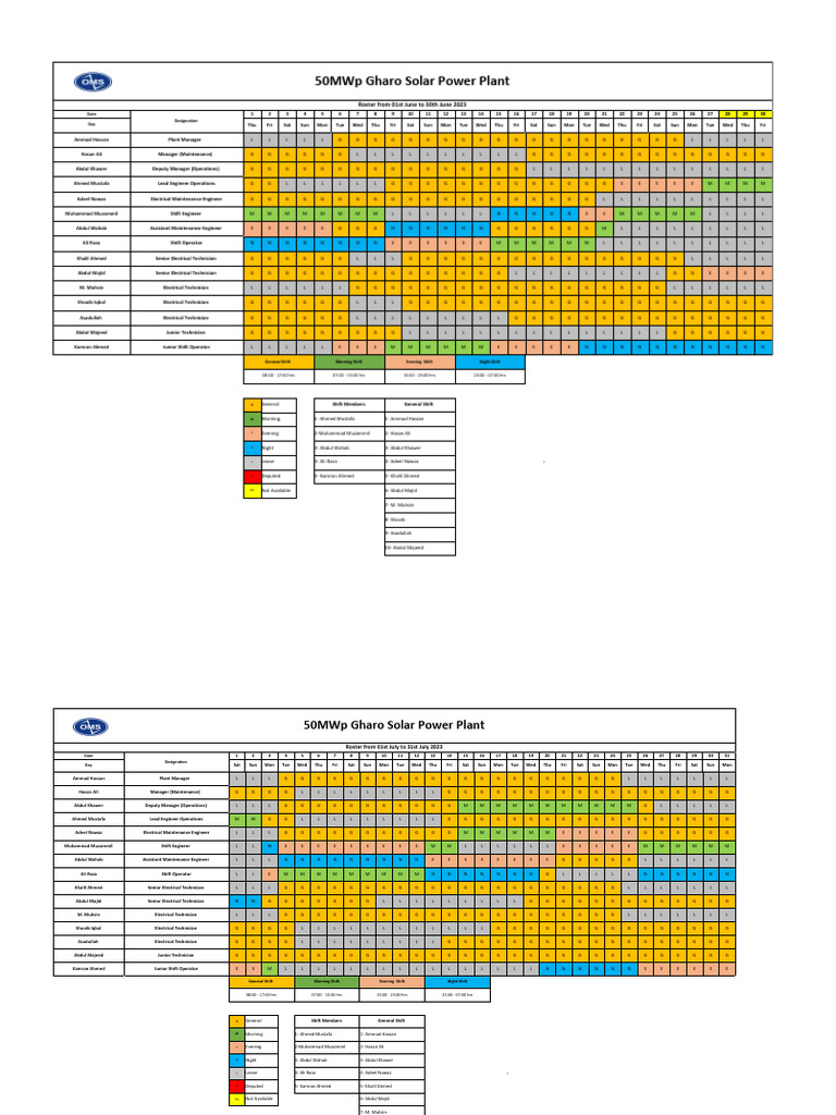 GSL - Staff Roster-June-July-2023 | PDF