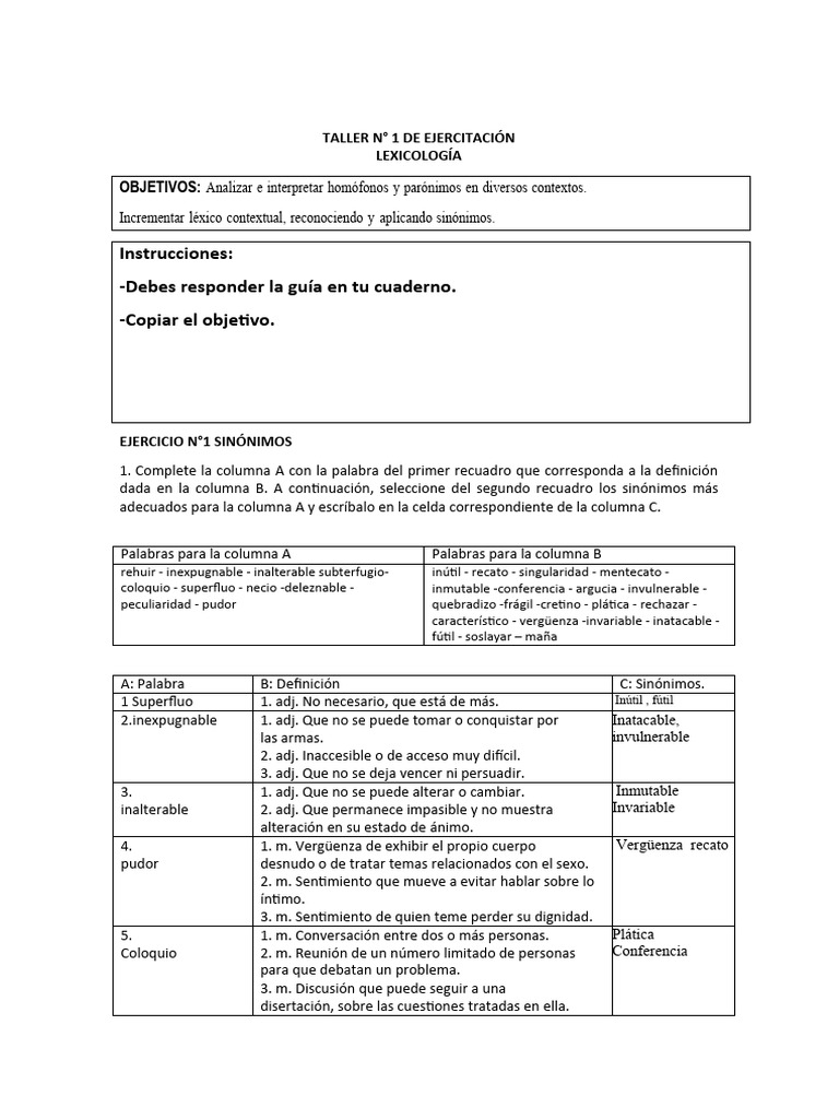 Léxico 1 Primer Semestre | PDF