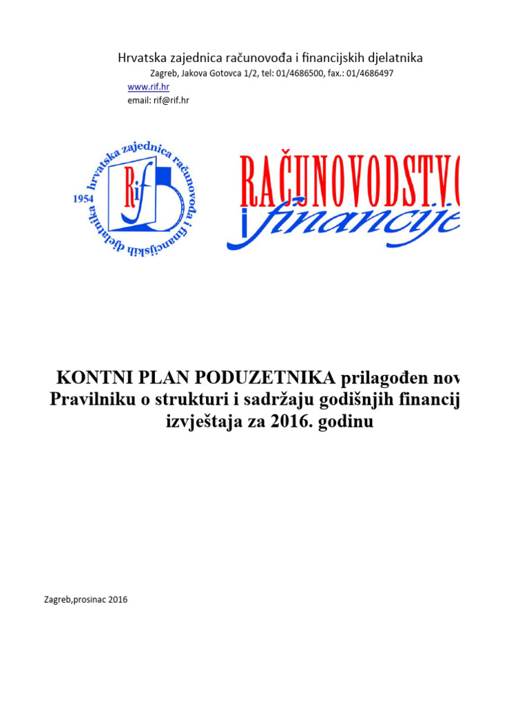 RiF-ov Kontni Plan 2016 | PDF